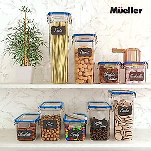 Mueller Food Storage Containers with Lids Airtight, 14-Piece Cereal Containers Storage, Kitchen & Pantry Organization Storage with 14 Labels, 4 Measuring Cups and Marker, Dark Blue