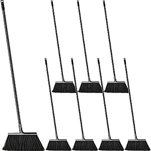Roshtia 8 Pcs Heavy Duty Broom Set 58 Inch Outdoor Indoor Broom Commercial Stiff Broom with Long Handle Angle Broom Garage Broom Concrete Broom Outside Broom Outdoor Brooms for Sweeping Patio (Gray)