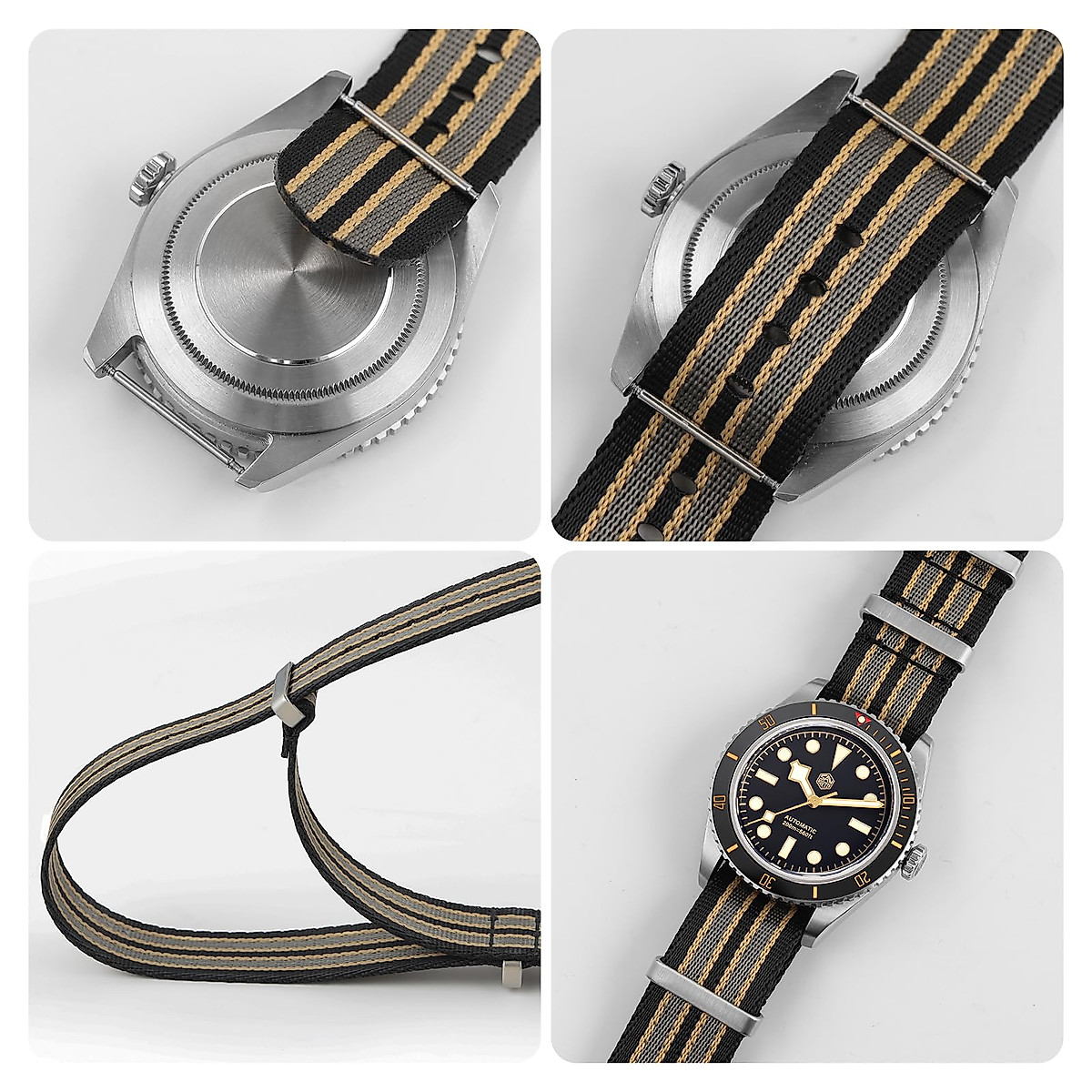 watchdives Nylon Watch Band 18mm 20mm 22mm Multicolor Replacement Watch Straps for Men Women (Black Yellow Gray, 20mm)