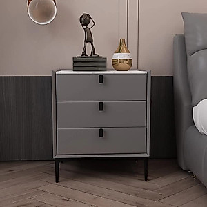 DLOETT Chevet Faux Cuir Bois Massif Pour Chambre Coucher avec tiroirs Meuble Lateral a Surface Rock