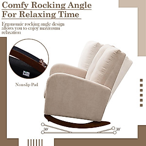 Antetek Modern Double Rocking Chair, Oversized Glider Rocker for Nursery and Kids, Loveseat Accent Armchair with High Backrest and Wide Pocket, Upholstered Lounge Chair for Living Room, Beige