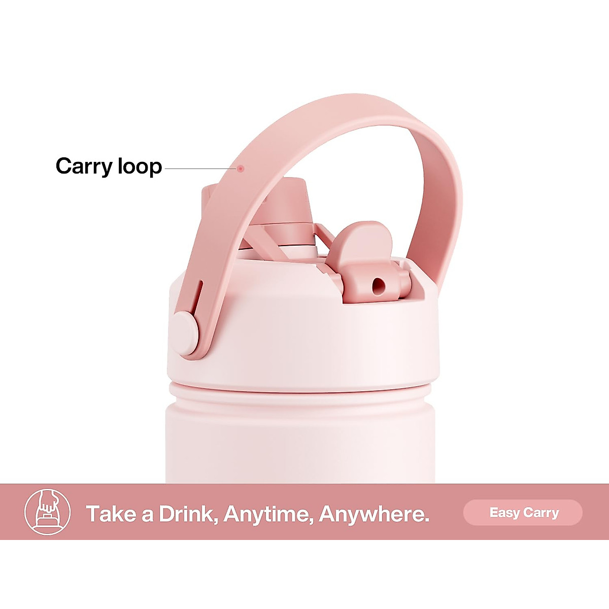 POWCAN 26 oz Insulated Water Bottle with 2-in-1 Straw and Spout Lid, Keep Cold 24H, Leak-Proof, Fits in Car Cup Holder, Stainless Steel Water Bottle for Sports, Travel, and School (Cotton Candy)