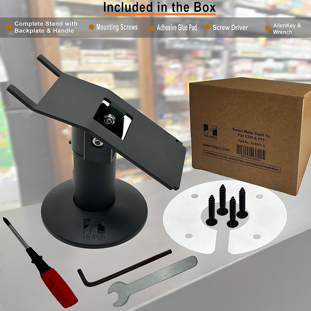 Hilipro Swivel Stand for Ingenico Desk 3500 and Desk 5000 Credit Card Payment Machine Holder - Complete Point of Sale Kit - Contactless Payment Stands.