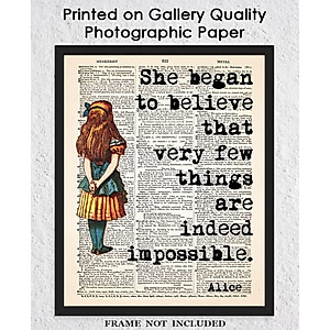 Motivational Wall Art Office Decor for Men & Women: "She Began To Believe" Alice in Wonderland 8x10 Inspirational, Motivational Poster & Positive Affirmations Wall Decor