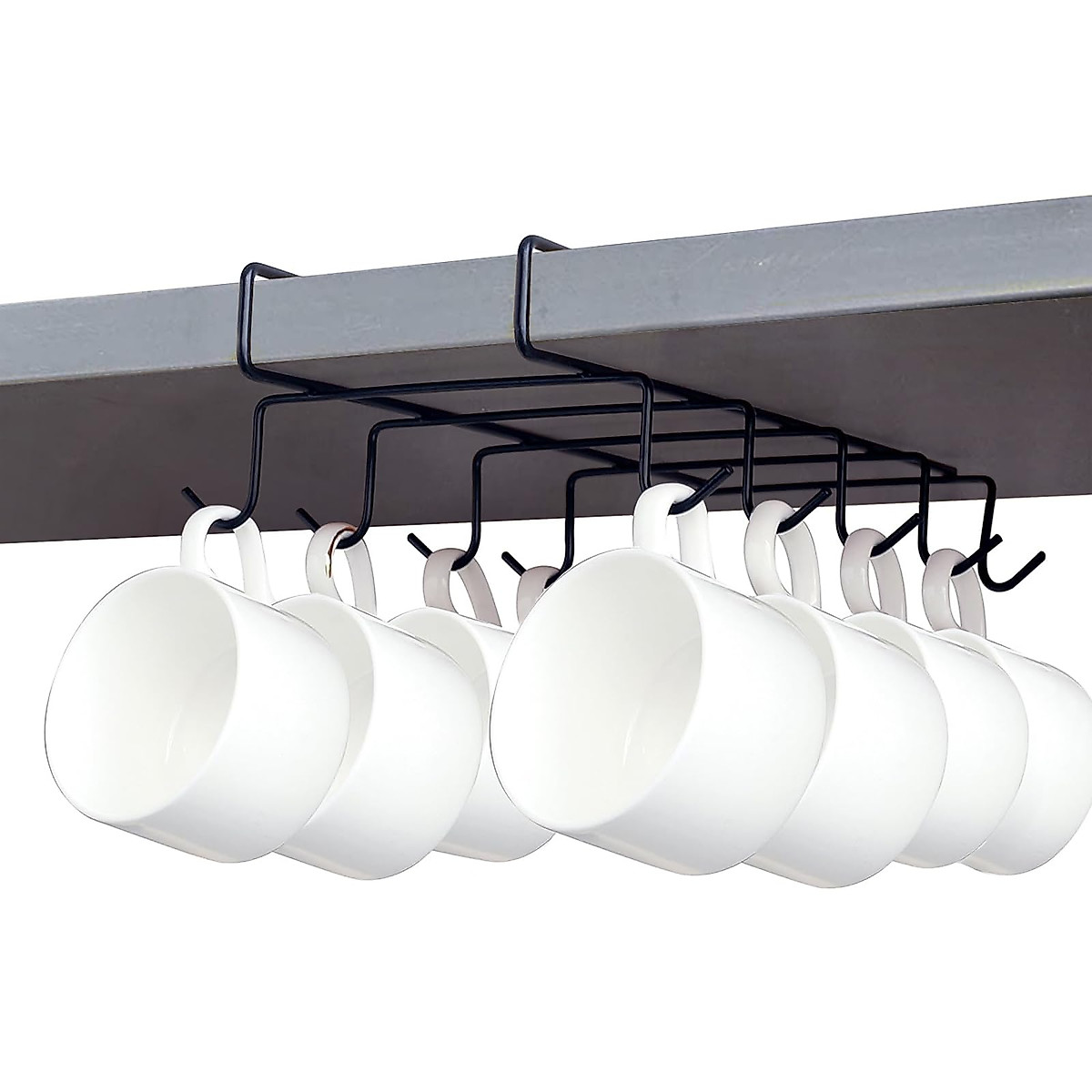 Fellibay Mug Rack Under Cabinet Coffee Cup Holder, Hanging Mug Display Mug Organizer Mugs Hanger Under Shelf for Coffee Cup & Kitchen Utensils Storage, 10 Hooks