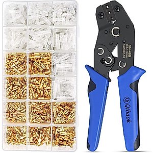 Wire Terminal Crimping Tool Kit, Qibaok Ratcheting Wire Crimper AWG 22-16(0.5-1.5mm²) with 500PCS Female Male Spade Connectors & Bullet Connectors Terminals