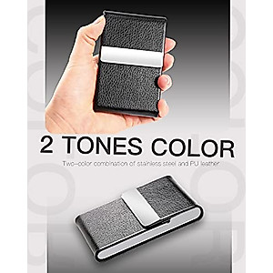 DMFLY Business Card Holder Case - PU Leather Business Card Case Name Card Holder Slim Metal Pocket Card Holder with Magnetic Shut, Black