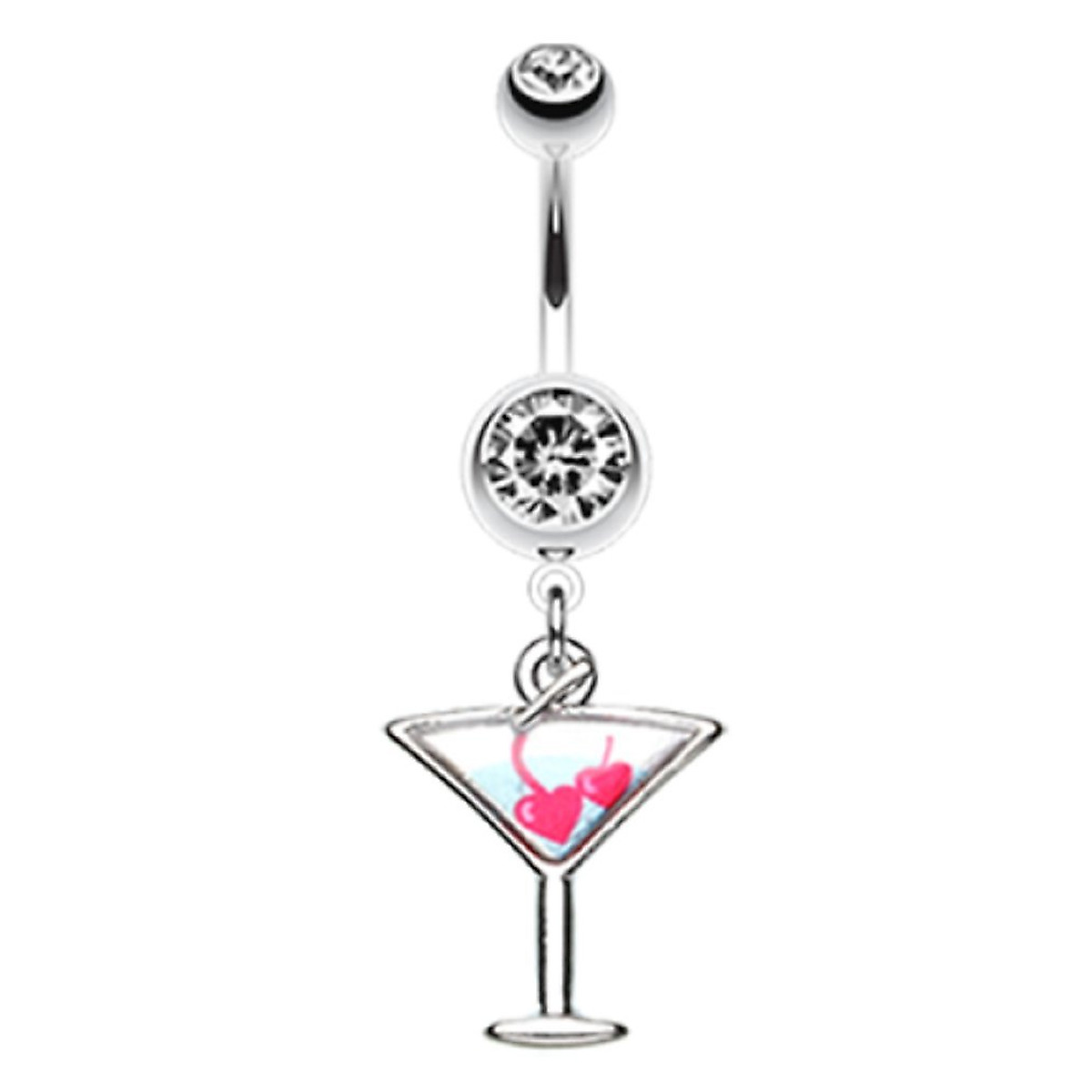 Heart Cherries Martini Glass 316L Surgical Steel Freedom Fashion Belly Button Ring (Sold Individually)