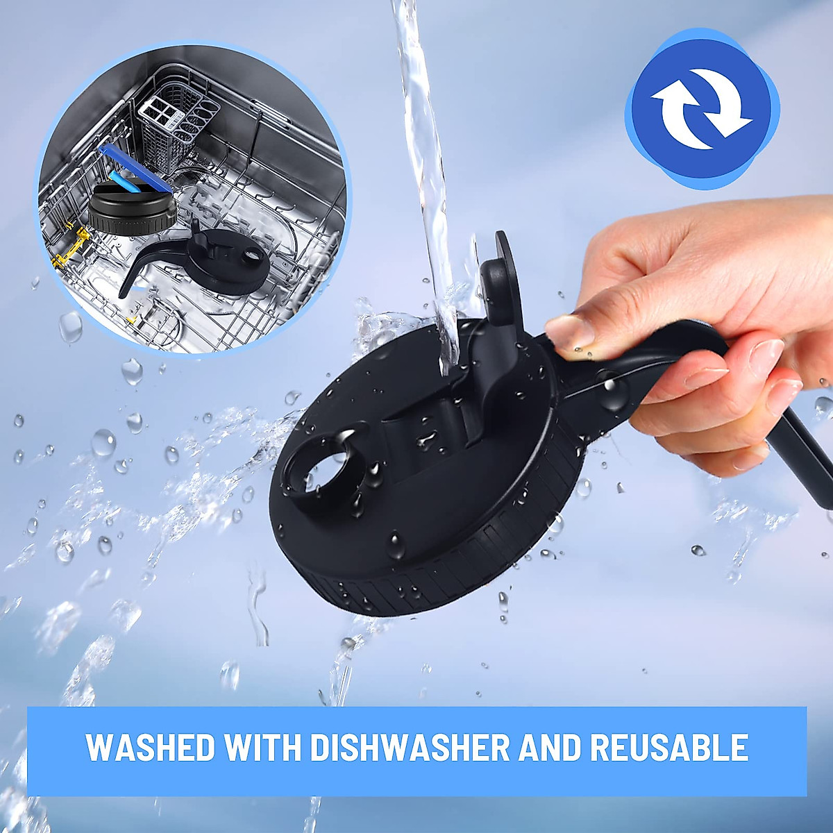 MIJAYENV 2 Pack Wide Mouth Mason Jar Lids with Handle Flip Cap Lids for Mason Jar Easy to Pour Spout,Airtight & Leak-proof Seal,Reusable Canning Lids for Drink,Pour,Sip,Store (Black)