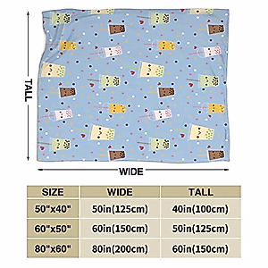 Happy Boba Bubble Tea Throw Blanket Super Soft Warm Fuzzy Cozy Lightweight Flannel Blankets for Couch Bed Sofa Office Camping Travel 60" L X 50" W