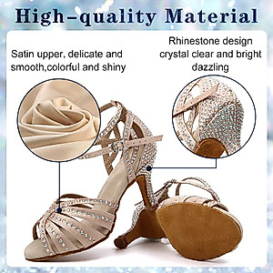 VCIXXVCE Women's Latin Dance Shoes Nude Rhinestones Ballroom Salsa Performance Dancing Shoes 3 inch Heel,7 US
