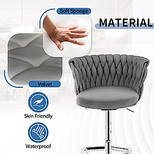 Lamerge Velvet Bar Stools Set of 4,Modern Swivel Bar Chairs Counter Height Barstool,Adjustable Barstools with High Backrest,Upholstered Kitchen Island Chairs,Grey