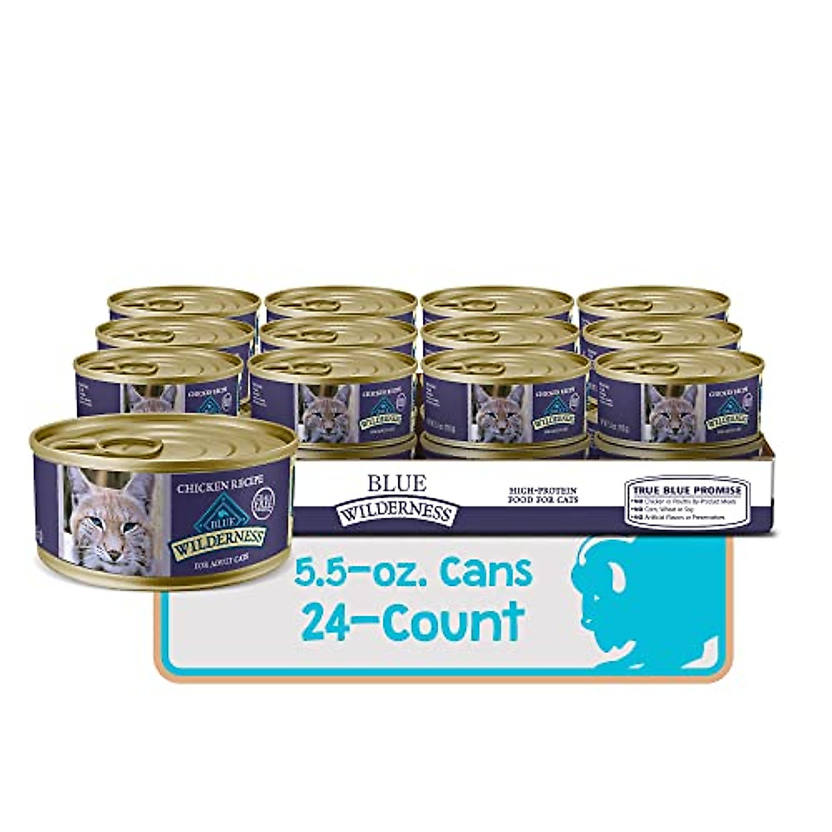 Blue Buffalo Wilderness High Protein Grain Free, Natural Adult Pate Wet Cat Food, Chicken 5.5-oz cans (Pack of 24)