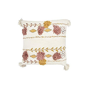 Creative Co-Op Creative Co-Op Cotton Embroidered Pillow with Tassels and Applique, Multicolor