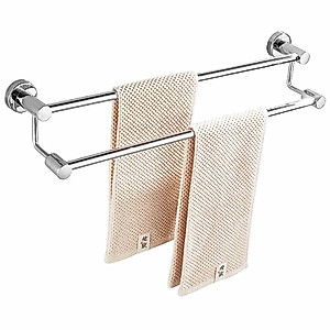 Bathroom Double Towel Bar Holder, 61cm/24inch, Wall-Mounted Towel Rail, SUS 304 Stainless Steel Towel Rod for Bathroom or Kitchen, Polished Silver Finish