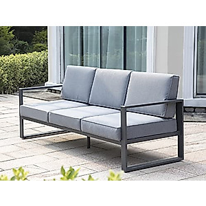 Green4ever Aluminum Patio Furniture Sofa, All-Weather Modern Metal Outdoor 3-Seat Couch with Removable, Water-Resistant Cushions (Gray)