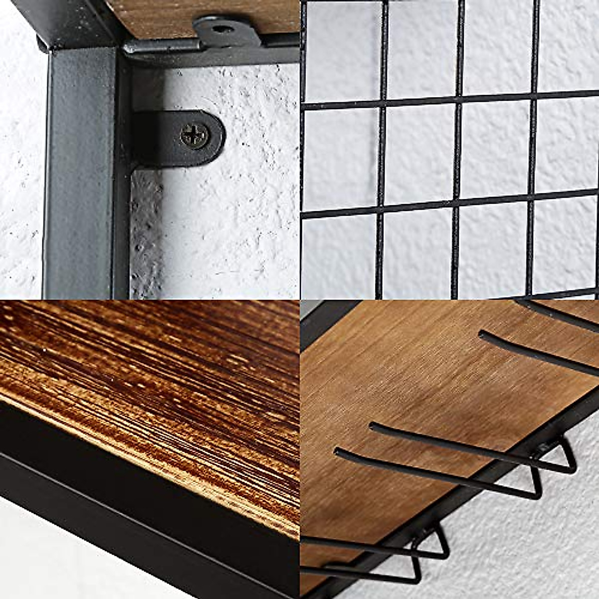 Industrial Hanging Wine Rack Wall Mounted with 5 Stem Glass Holder,47.2in Rustic Wine Glass Rack Wall Mount,Wine Bottle Holder Wall Shelf Wood Shelves,Wine Glass Shelf Metal Floating Bar Shelves