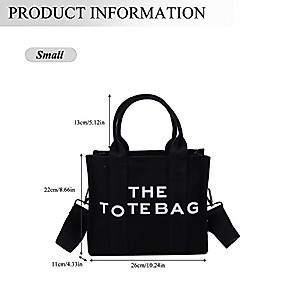 JQAliMOVV Canvas Tote Bag for Women - Mini Travel Tote Bag Purse with Zipper Fashion Shoulder Crossbody Bag Handbag (Black)