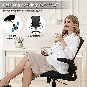 FFIJJ Office Chair,Ergonomic Office Chair,Breathable Mesh Desk Chair, Lumbar Support Computer Chair with Flip-up Armrests, Executive Rolling Swivel Task Chair,Home Office Desk Chair (Black)