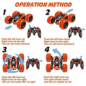 Remote Control Car, 2.4GHz Electric Race Stunt Car, Double Sided 360° Rolling Rotating Rotation, LED Headlights RC 4WD High Speed Off Road Gift for 3 4 5 6 7 8-12 Year Old Boy Toys (Orange)