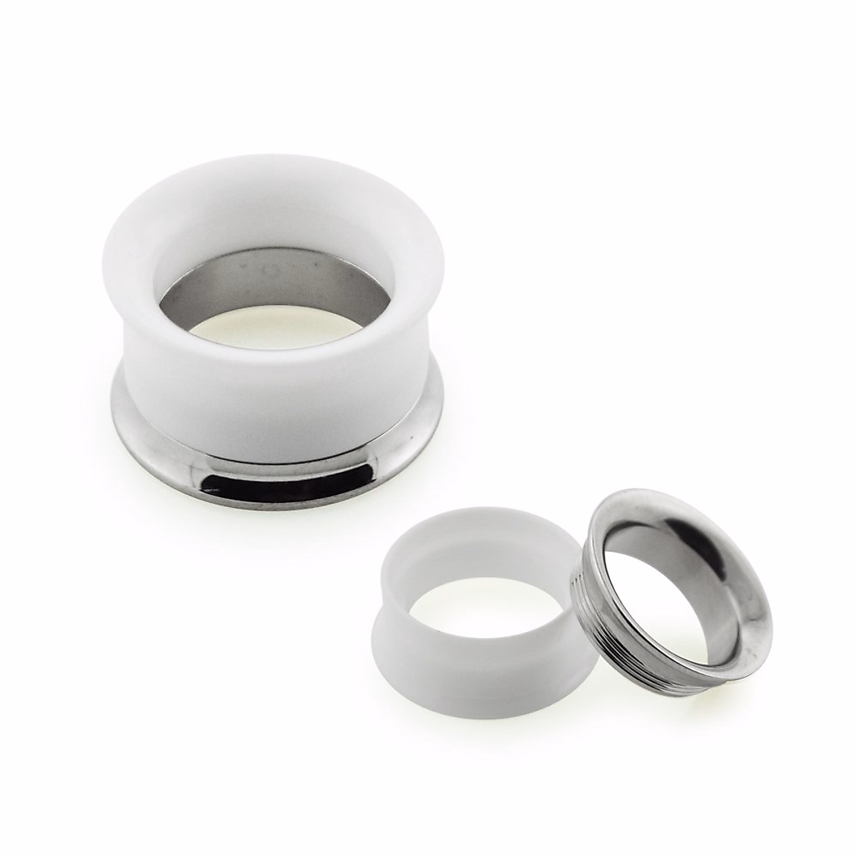 1 Piece of 1/2 Inch - 12mm 2 Tone Solid White Acrylic with 316L Surgical Steel Internally Threaded Ear Gauge Flesh Tunnel
