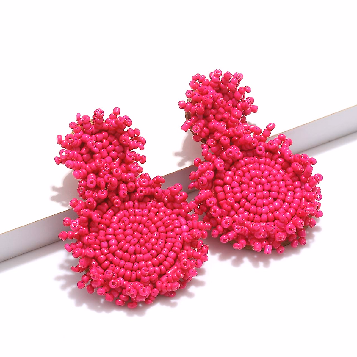 GLBCC Statement Drop Earrings for Women - Bohemian Beaded Round Dangle Earrings Idea Birthday Gifts for Mom Wife Friend (hot pink)