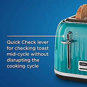 Oster 4-Slice Extra Wide Slot Pop Up Toaster with 9 Shade Settings, Removable Crumb Tray, and Quick Check Lever, Teal w/ Chrome Accents