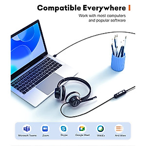 KONNAO USB Headset with Microphone, 3.5mm Wired Computer Headsets with Noise Cancelling Microphone, Stereo Headphones with MIC for PC, in Line Controls, Work Headset for Skype Zoom Tablet Laptop