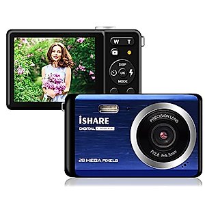 Digital Camera for Photography, Rechargeable 20MP Point and Shoot Camera with 2.8" LCD 8X Digital Zoom for Kids Teens Elders（Blue）