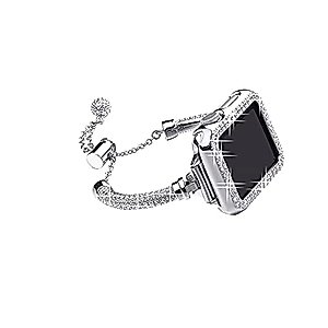 Secbolt Bling Bands Compatible with Apple Watch Band 40mm with Case, Women Dressy Metal Bracelet with Rhinestone Bumper for iWatch SE Series 6/5/4, Silver