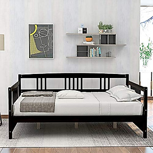 DORAFAIR Modern Bed Frame Full Size Wooden Bed Frame Sturdy Full Size Daybed Dual-use Solid Wood Sofa Daybed for Bedroom Living Room, 78.3" L x 57.1" W x 34.1" H, Espresso