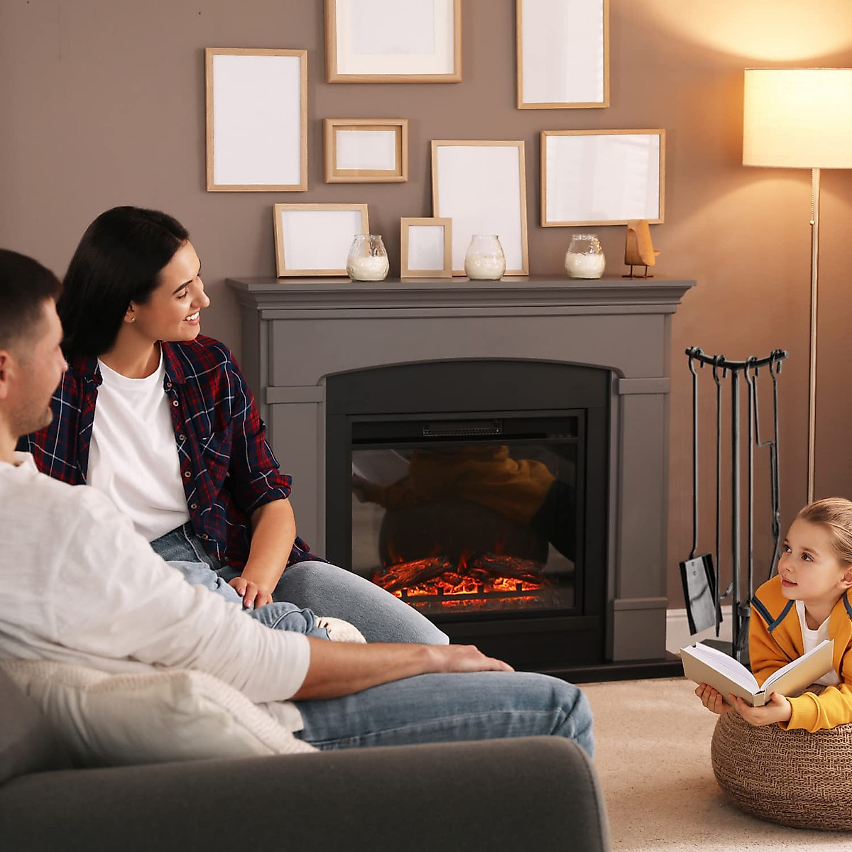 2WAYZ 5-Piece Fireplace Tools Set - Modern Glossy Finish Black Fireplace Accessories - Includes Tongs, Fire Poker, Shovel, and Brush - Powder-Coated Cast Iron Fire Pit Tools for Chimney - 25x9x2-Inch