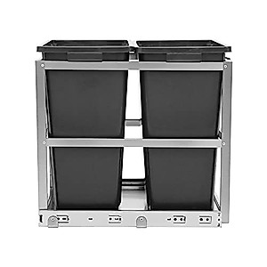 UEV Double Under Counter Kitchen Cabinet Pull-Out Trash Can,30 Liter / 8 Gallon for Each Sliding Pull Out Waste Bin Container,Garbage Slide Out Shelf for Kitchen with Bin,2 Black Wast Included