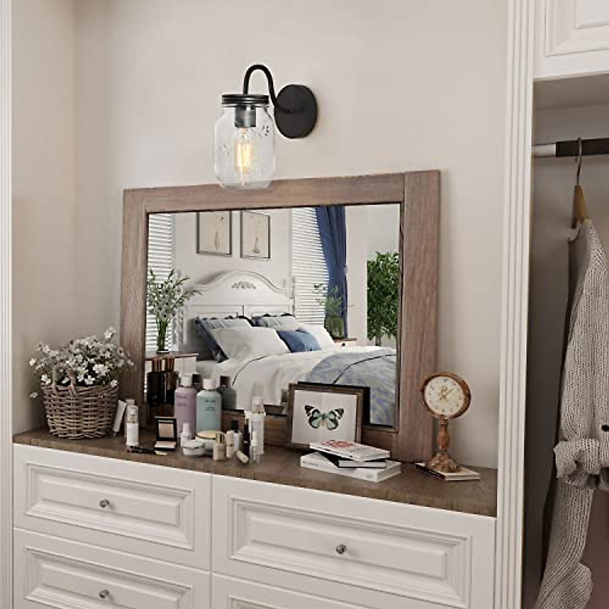 LNC Wall Sconce Mason Jar Lights Farmhouse and Rustic with Oil Rubbed Bronze for Hallway Bathroom, (7.1”L×4.7”W×8.7”H), A02979