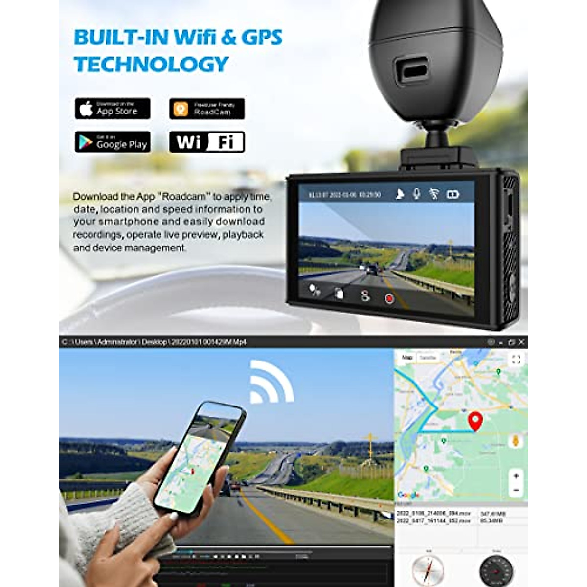 ONDASHCAM 4K Dash Cam with 3.5" LCD Display, 2160P UHD Car Camera Built in WiFi & GPS with Night Vision, G-Sensor, WDR, 170°Wide Angle & Parking Monitor (32GB Micro SD Card Included)
