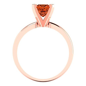 Clara Pucci 1.0 ct Princess Cut Custom Engraving Red VVS1 Gemstone Engagement Wedding Solitaire W/Accent Ring 18K Rose Gold Size 4.5