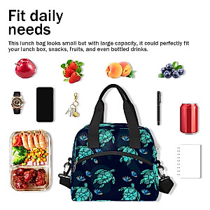 Insulated Lunch Bag for Women Men Teal Turtle Ocean Animal Nautical Floral Lunch Box Reusable Lunch Cooler Bag Large Lunch Tote Bag for Work Picnic Travel School