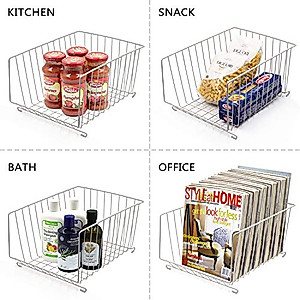 Rolling Stackable Storage Bin, Modern 4 Tiers Basket with Lockable Casters, Utility Storage Organizer for Kitchen, Pantry, Closets, Bedrooms(Gray)