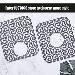 JUSTOGO Silicone Sink Mat, Grey Kitchen Sink Mats Grid Accessory, 1 PCS Folding Non-slip Sink Protector for Bottom of Farmhouse Stainless Steel Porcelain Sink (Center Drain, 13.58''x 11.6'')