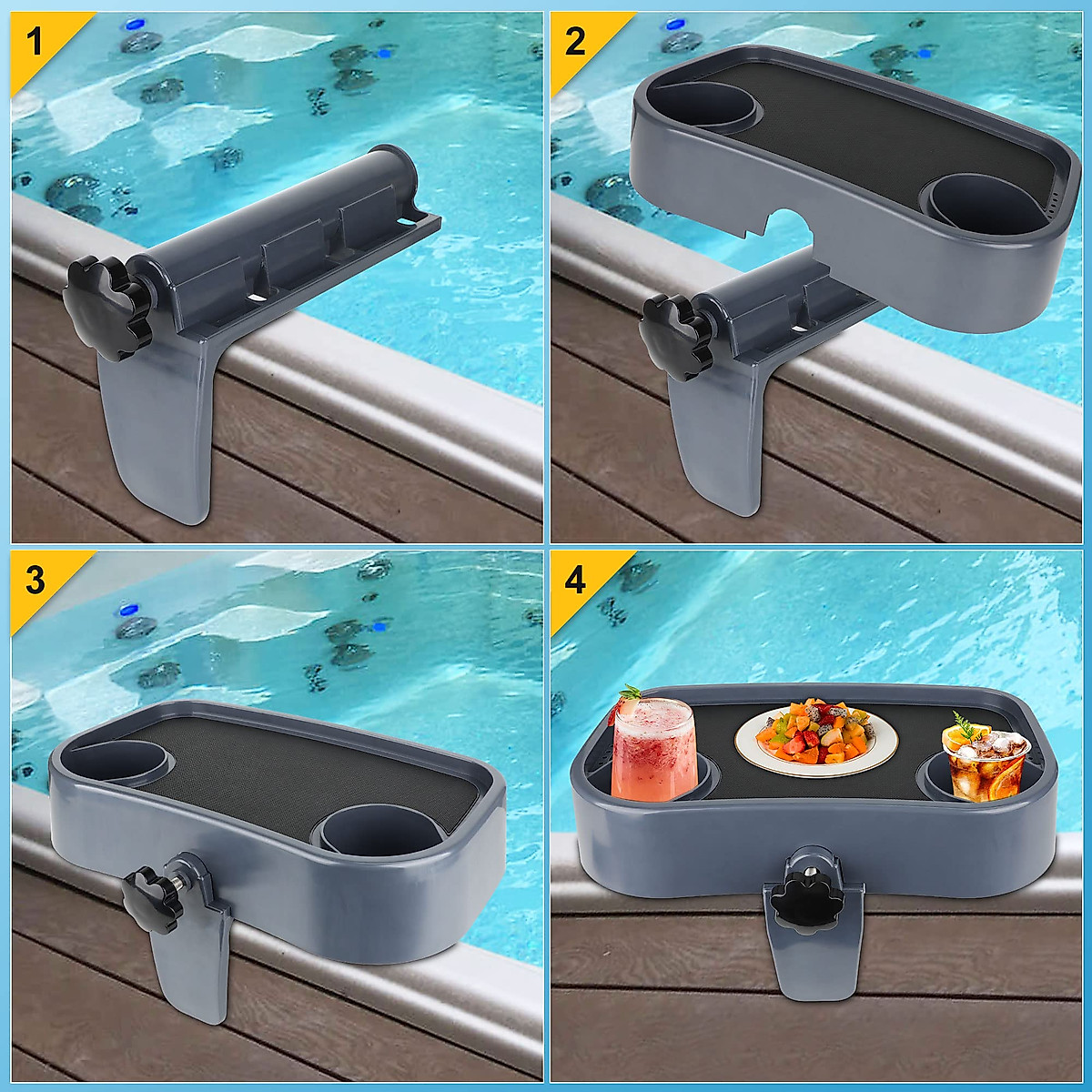 Hot Tub Tray, Hot Tub Drink Holder, Adjustable Hot Tub table, Hot Tub Table Tray with 2 Cup Holders, Nonslip Heavy-Duty Hot Tub Shelf for Aboveground Bathtub, Spa, Hot Tub Accessories for Adults