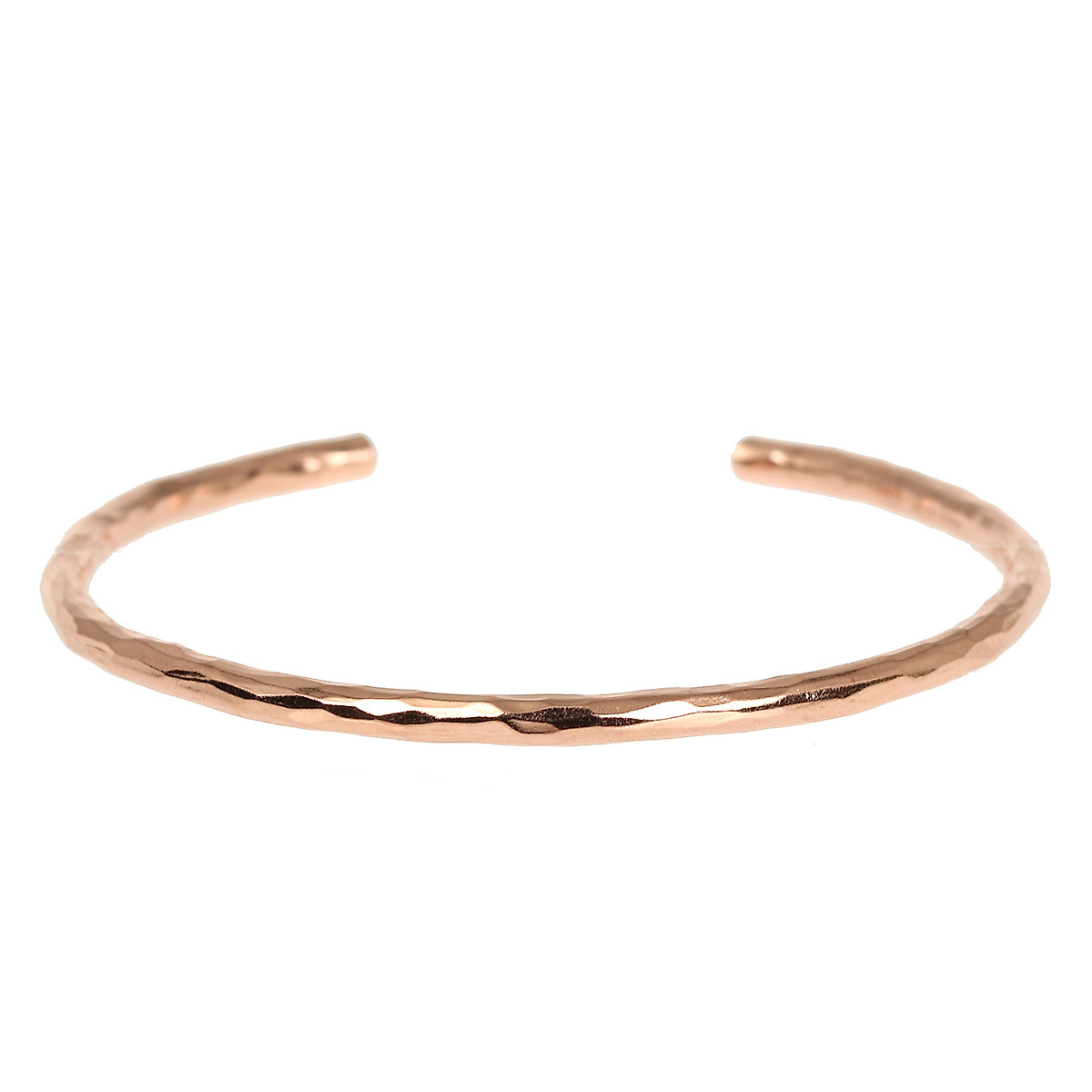 John S. Brana 3mm Hammered Copper Cuff Bracelet Handmade Jewelry - 100% Solid Uncoated Copper (6.5)