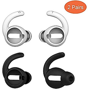 2 Pairs AirPods Ear Hooks Accessories Compatible with AirPods 2 & AirPods 1 or EarPods Headphones,Airpod Tips Anti-Slip Ear Hooks Silicone (1Black+1White)