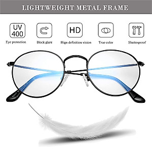 HJSTES Round Blue Light Glasses for Women Men Retro Circle Clear Lens Metal Frame Eyeglasses (Black)