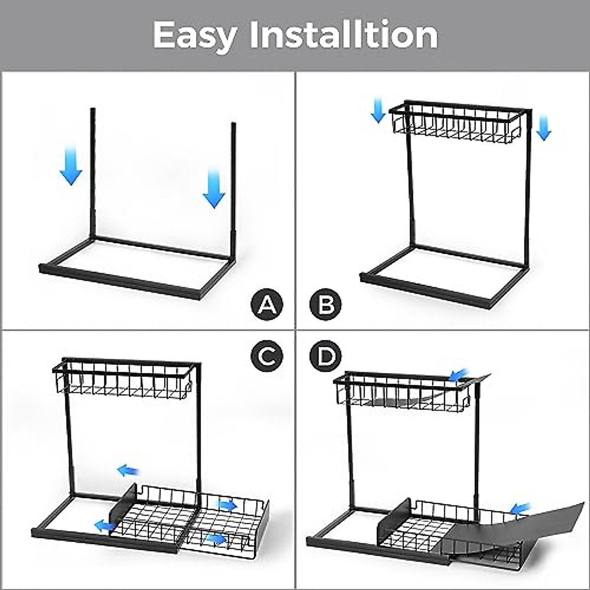 2 Pack Under Sink Organizers and Storage, Metal Pull Out Cabinet Organizer with Sliding Drawer, Slide Out Under Sink Organizer Shelf, Multi-Use for Kitchen Bathroom Organization