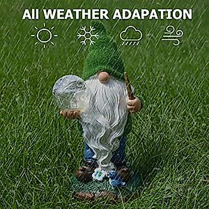 Untimaty Garden Gnome Statue Outdoor Resin Gnome Figurine Outdoor Solar Powered LED Garden Lights 10.7" Resin Garden Figurine (Wizard)