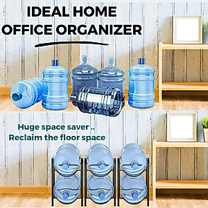 POURDE WATER COOLER JUG RACK 5 GALLON BOTTLE HOLDER 12.9''x13.4''x19.3'' STURDY STEEL FRAME STAND EXCELLENT HOME OFFICE SPACE SAVER ORGANIZER SINGLE 2-TIER (BLACK)