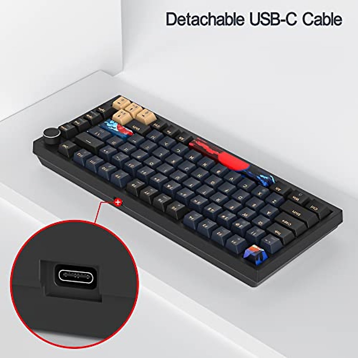 Fogruaden 75% Wired Mechanical Gaming Keyboard 75 Percent Keyboard Hot Swappable, Red Switch, RGB Backlit 82 Keys TKL Mechanical Keyboard, NKRO Compact Keyboard with Volume Control Knob (BlueSamurai)