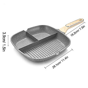 JUSTUP Nonstick Grill Pan, 3-in-1 Egg Pan 11 Inch Non Stick Skillet Pan, Heat Resistant Handle 3 Section Skillet Pancake Pan, Divided Pan Cooking Pan for Breakfast, Egg, Bacon and Burgers