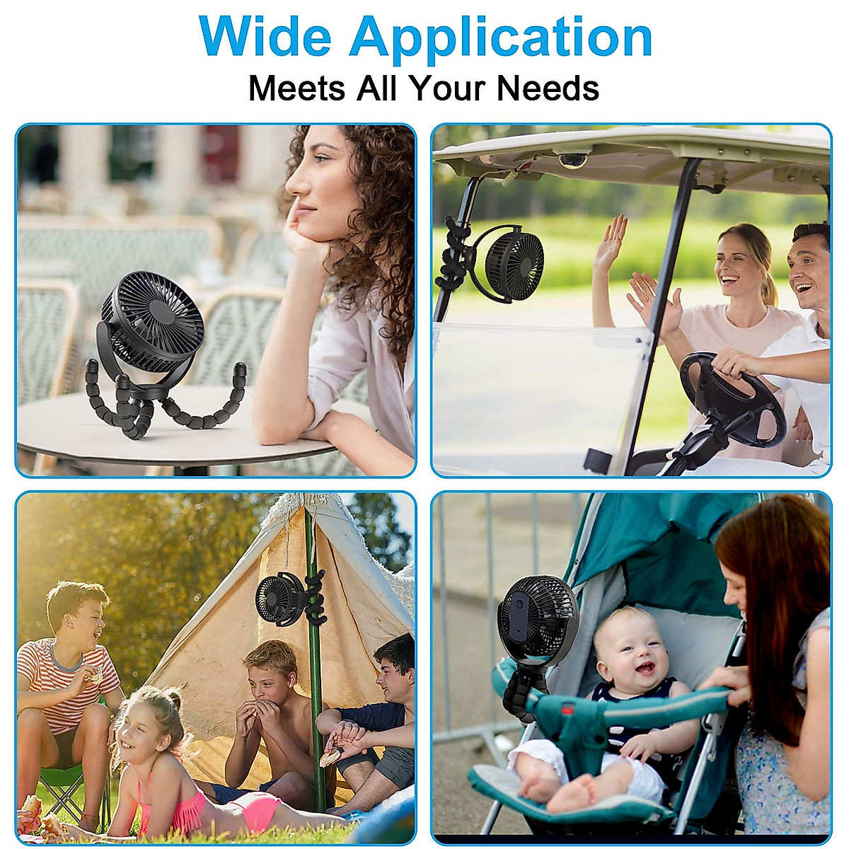 Portable Rechargeable Baby Stroller Fan, 5000mAh Battery Operated Tripod Clip on Fan, 20 Hours Work, 3 Speeds, Small USB Handheld Personal Fan, Ideal for Desk, Treadmill, Outdoor, Golf Cart, Car