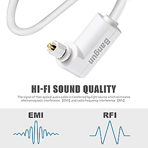 White Optical Audio Cable, Slim 90 Degree Digital Audio Optical Cord, SPDIF Toslink Optical Cable, Right Angle Fiber Optic Audio Cable, Optical Sound Cable for Sound Bar/TV/PS4/Xbox/Home Theater, 10ft